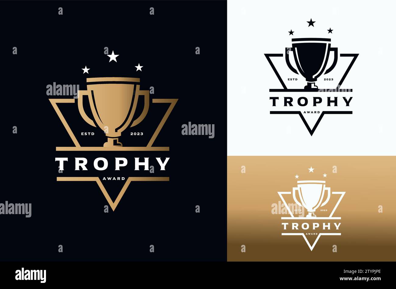 Gold Trophy with Simple Triangle Label Design with Dark, Gold and White ...