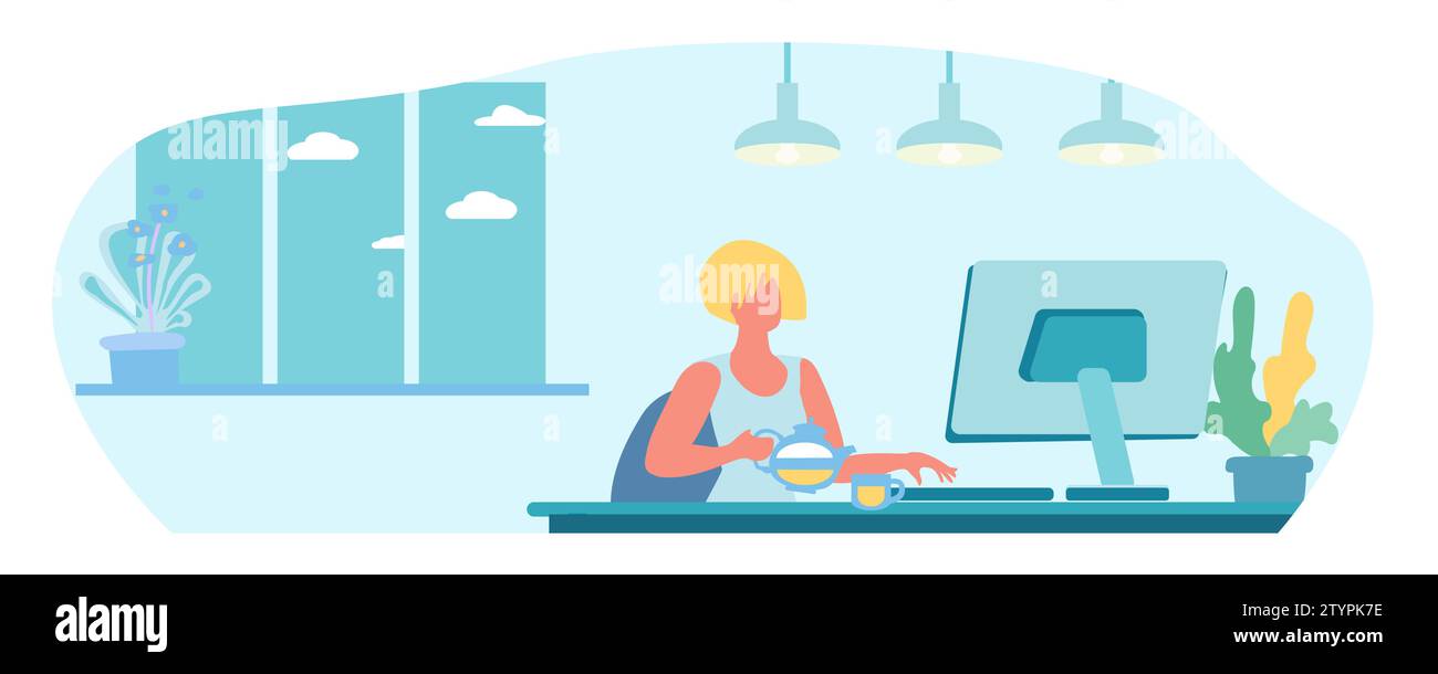 Woman at the computer. Remote work concept. Remote work for a ...