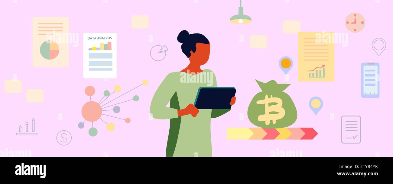 Businessman using tablet multitasking skill, laptop, note. Calculation ...