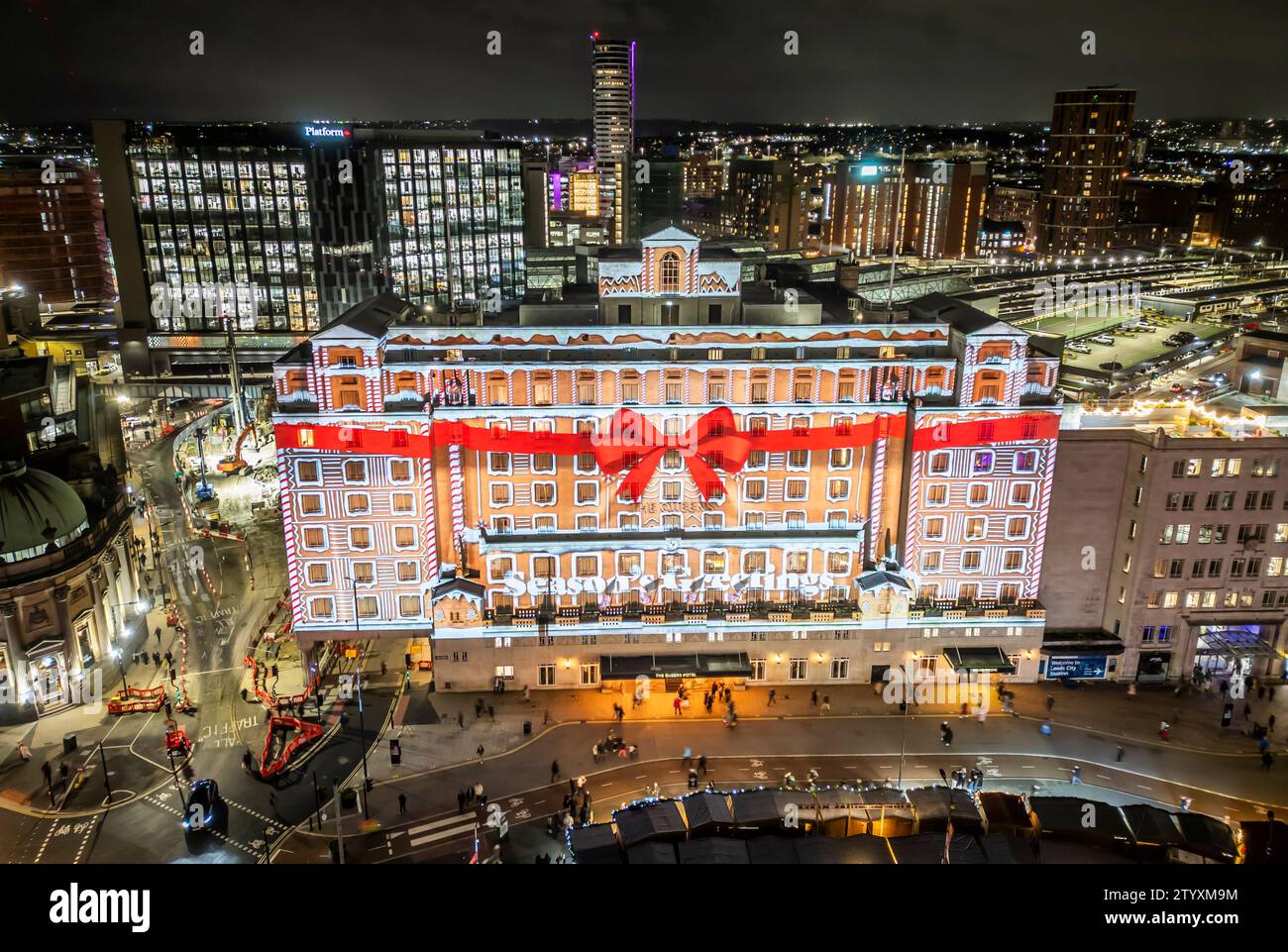 Art installation Magical Night is projected onto The Queens Hotel in Leeds. The animation by ...