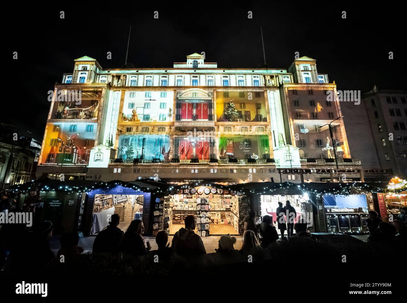 Art installation Magical Night is projected onto The Queens Hotel in Leeds. The animation by ...