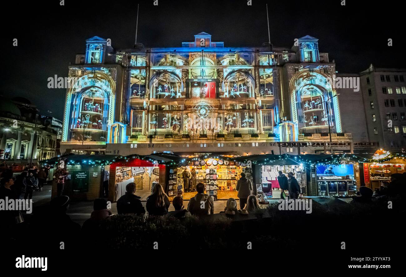 Art installation Magical Night is projected onto The Queens Hotel in Leeds. The animation by ...