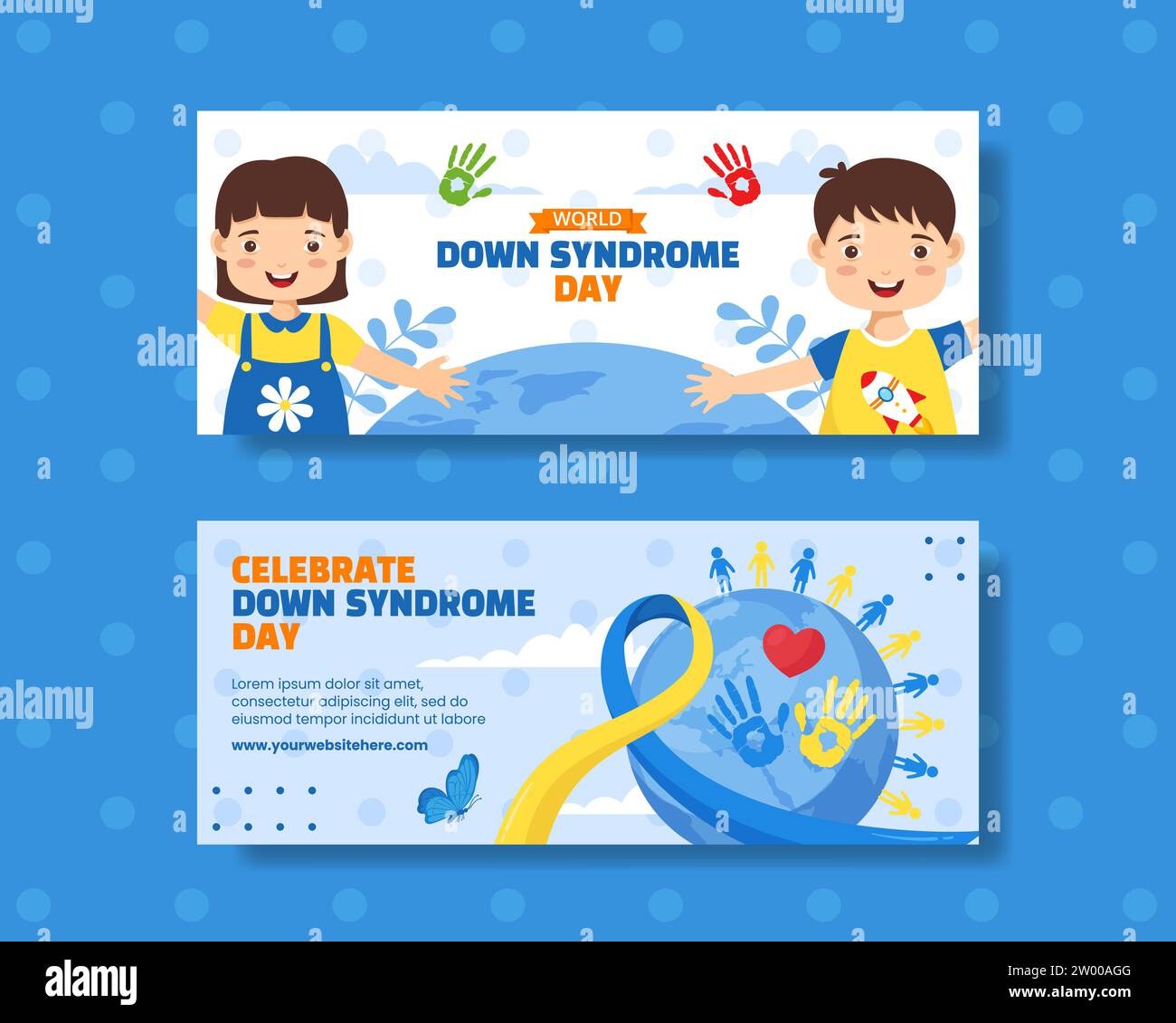 Down Syndrome Day Horizontal Banner Flat Cartoon Hand Drawn Templates ...