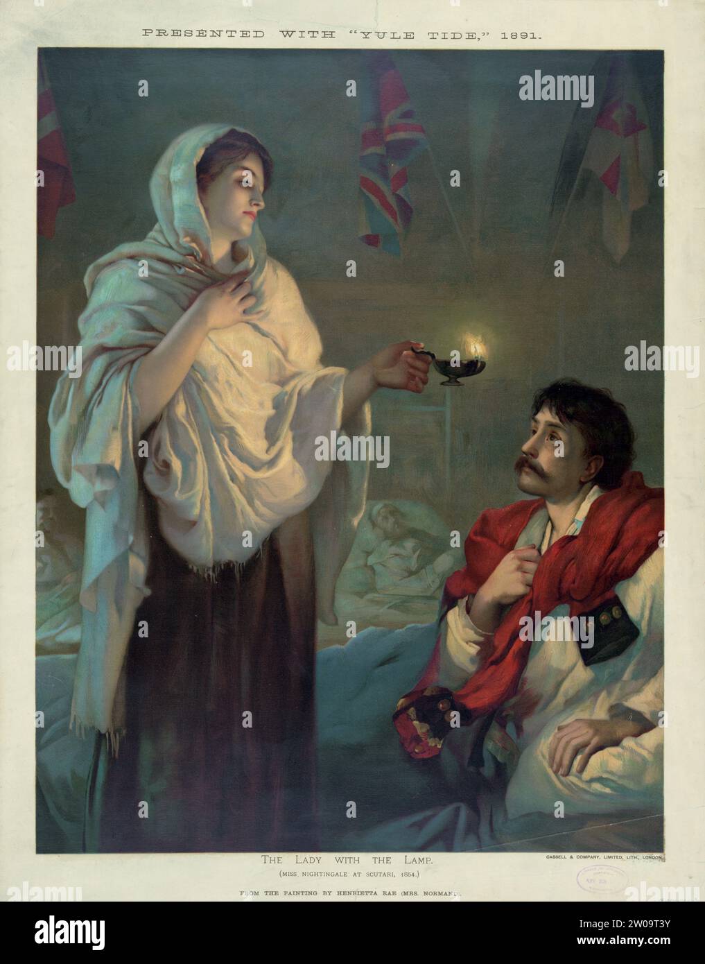 Florence Nightingale holding a lamp before a patient at Scutari ...