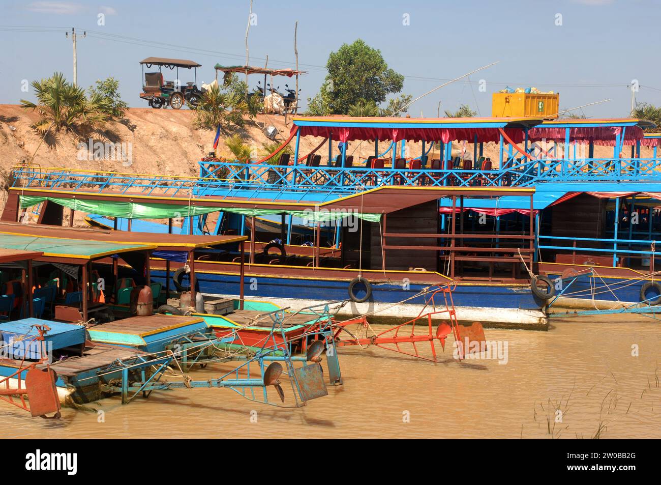 Boats moored, Lady selling food on a floating shop, Floating village ...