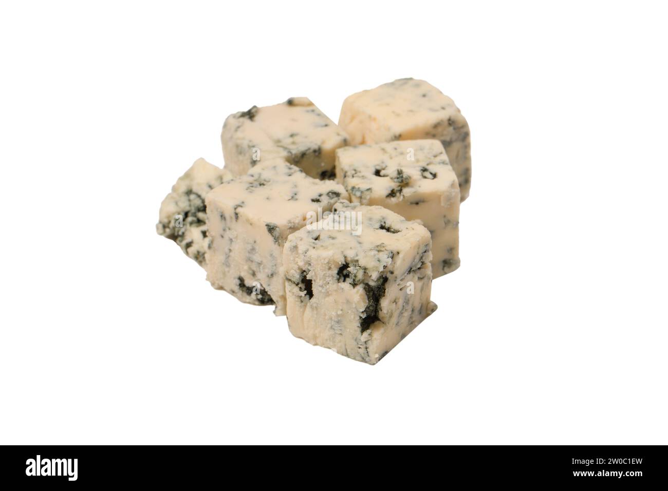 Blue cheese cubes isolated on a white background. Top view Stock Photo ...