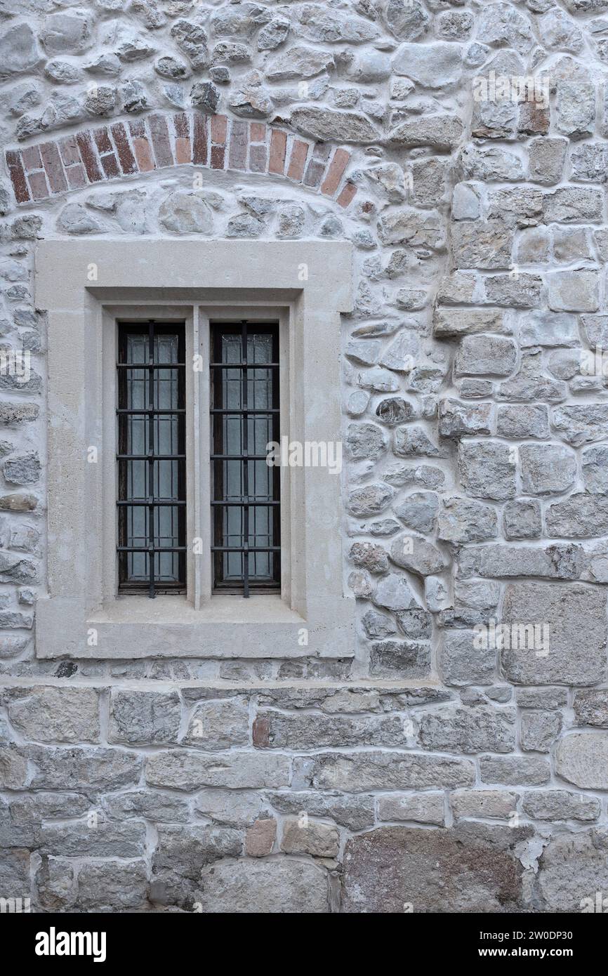 window on old church wall, stone facade background for your design ...