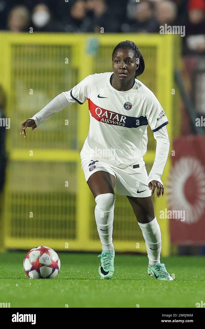 Thiniba Samoura of Paris Saint-Germain controls the ball during UEFA ...