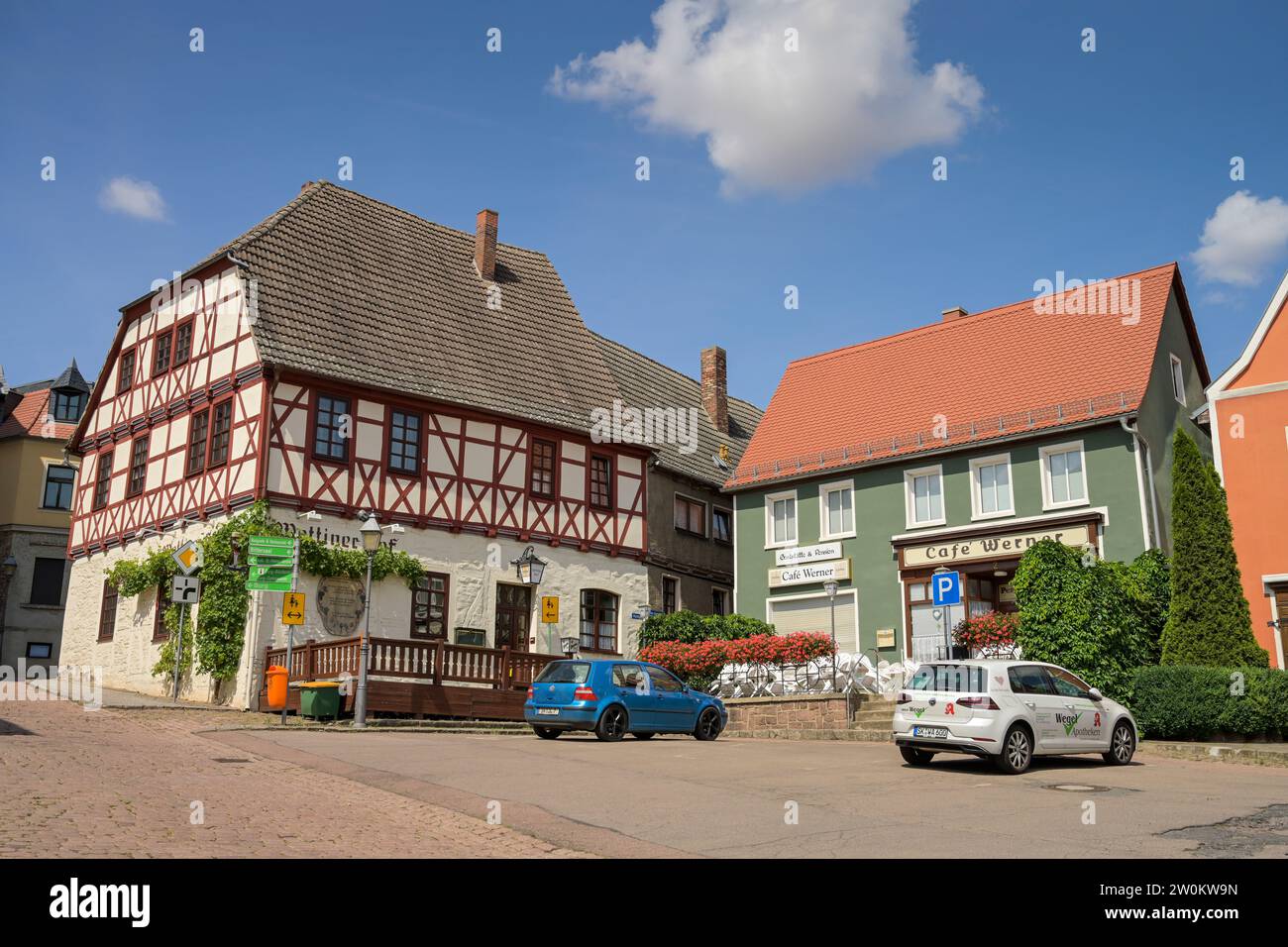 Stadtansicht, Altbauten, Marktplatz, Wettin, Sachsen-Anhalt ...