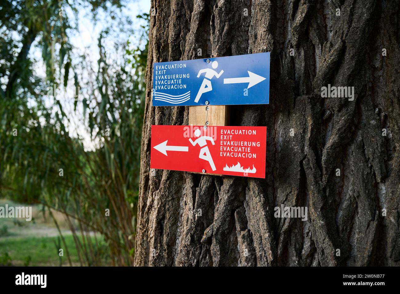 Evacuation route for forest fires or flooding on a campsite in France ...