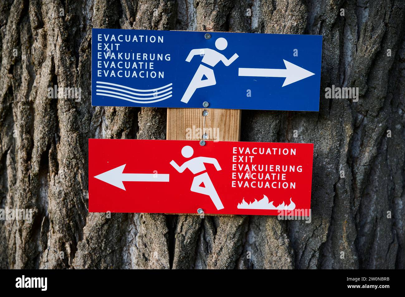 Evacuation route for forest fires or flooding on a campsite in France ...