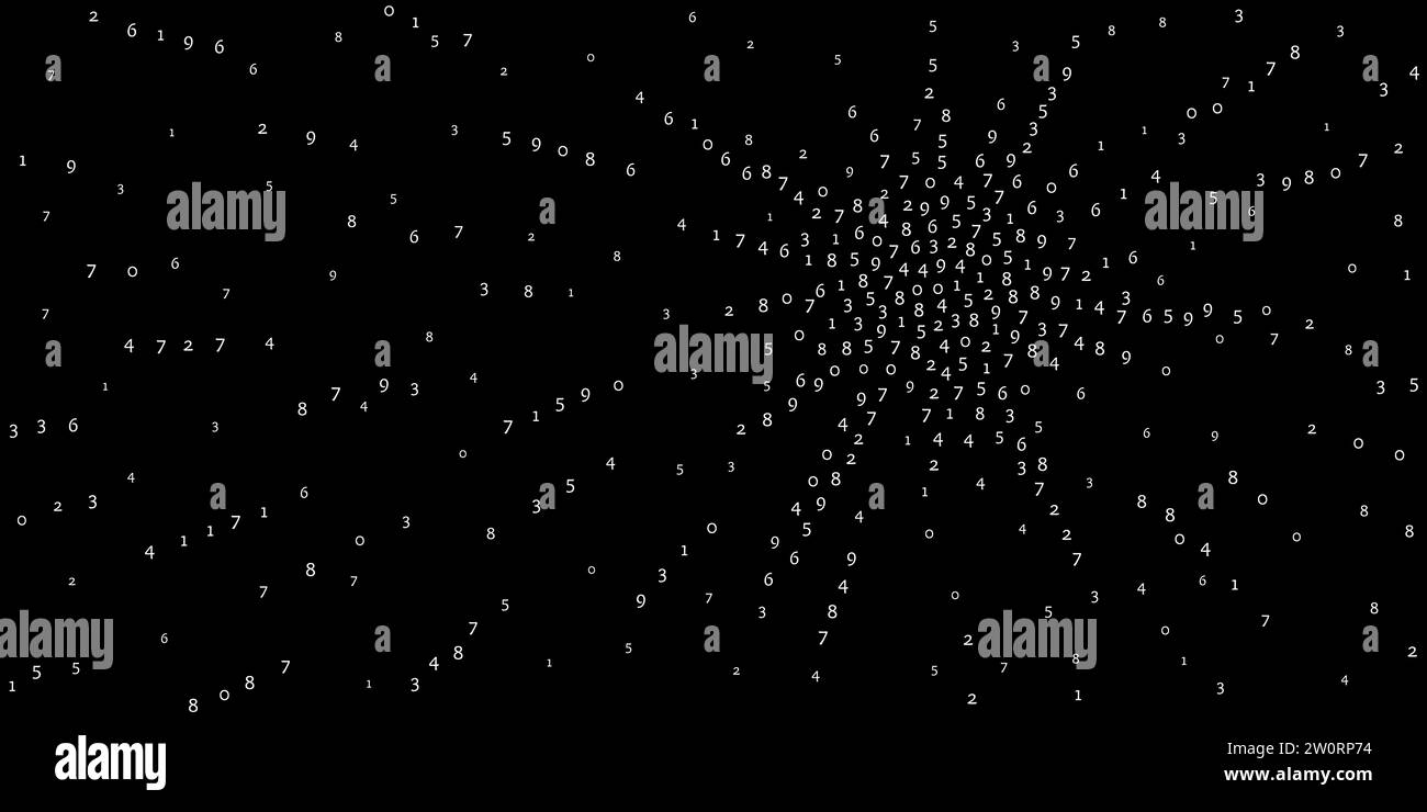 Falling numbers, big data concept. Binary white orderly flying digits. Extraordinary futuristic ...