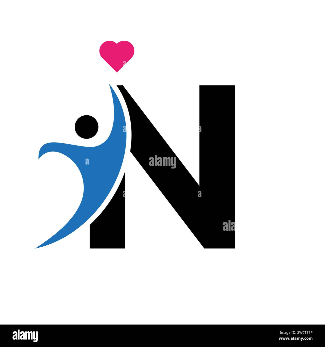 Health Care Logo On Letter N Love, Heart Symbol. Charity Logotype Stock ...