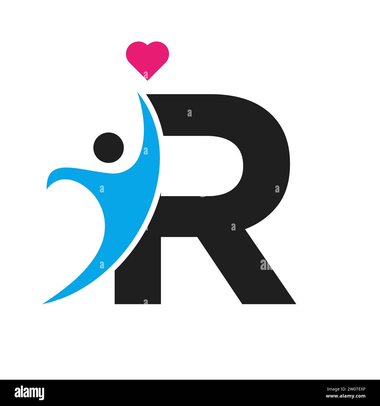 Health Care Logo On Letter R Love, Heart Symbol. Charity Logotype Stock ...
