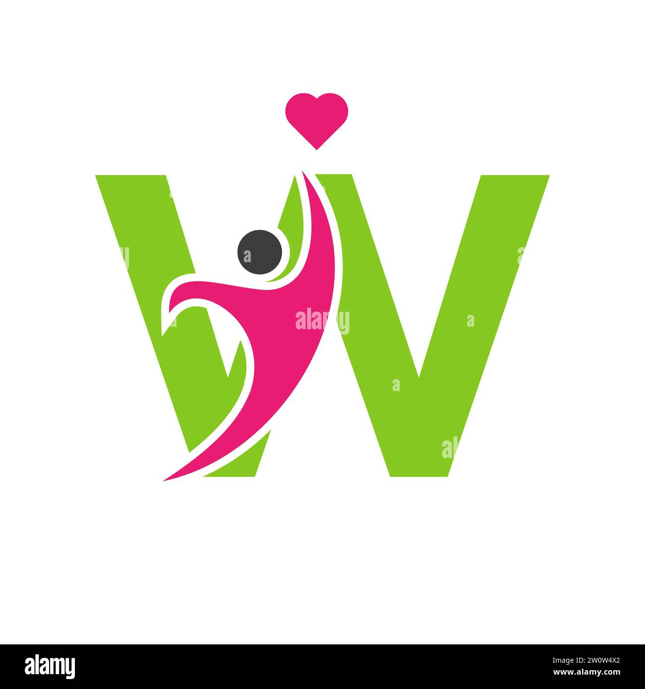 Health Care Logo On Letter W Love, Heart Symbol. Charity Logotype Stock ...