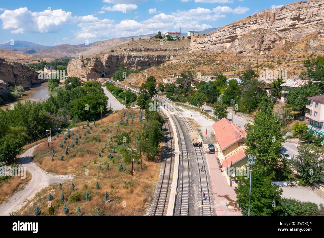 Kemah district city entrance. View of Sultan Melik Tomb and Karasu ...