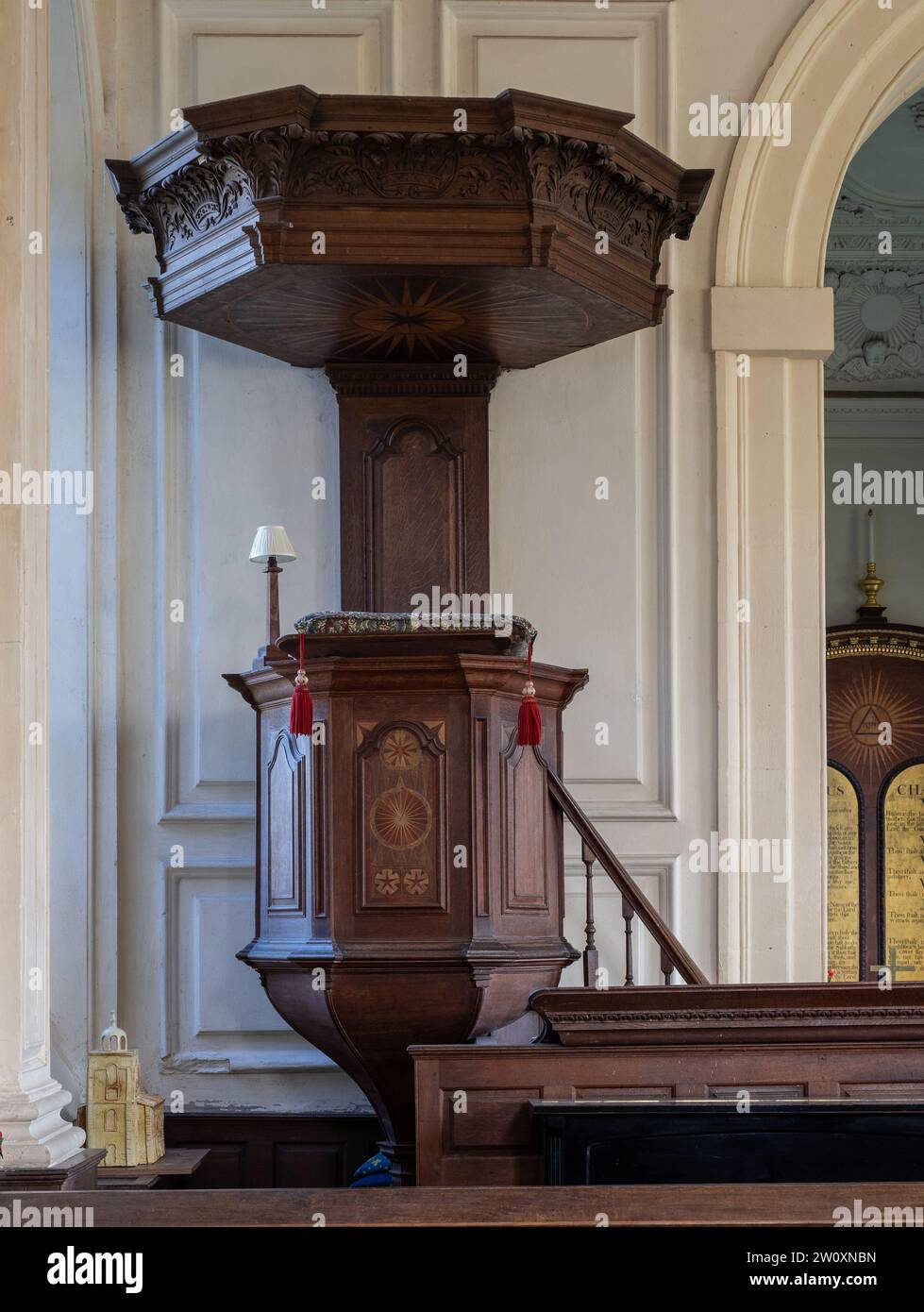 Original wooden pulpit in the 18th century church of St Peter, Gayhurst ...