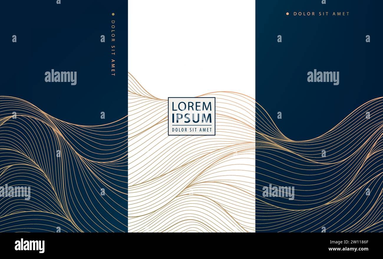 Vector set of luxury labels, wave tags in line japanese style. Elegant ...