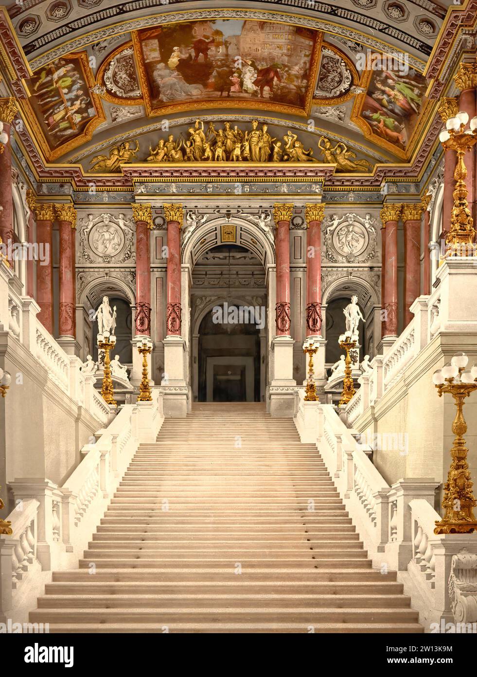 Der Aufgang im Burgtheater in Wien, Österreich, um 1890, Historisch ...