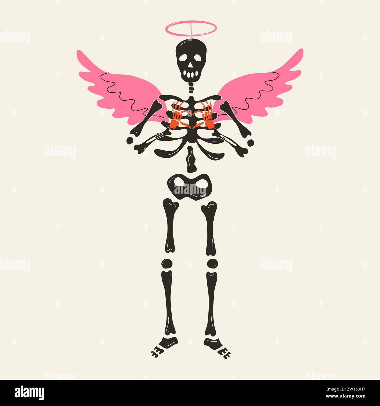 Funny Skeleton with decor for Valentine's day. Cute character Skeleton ...