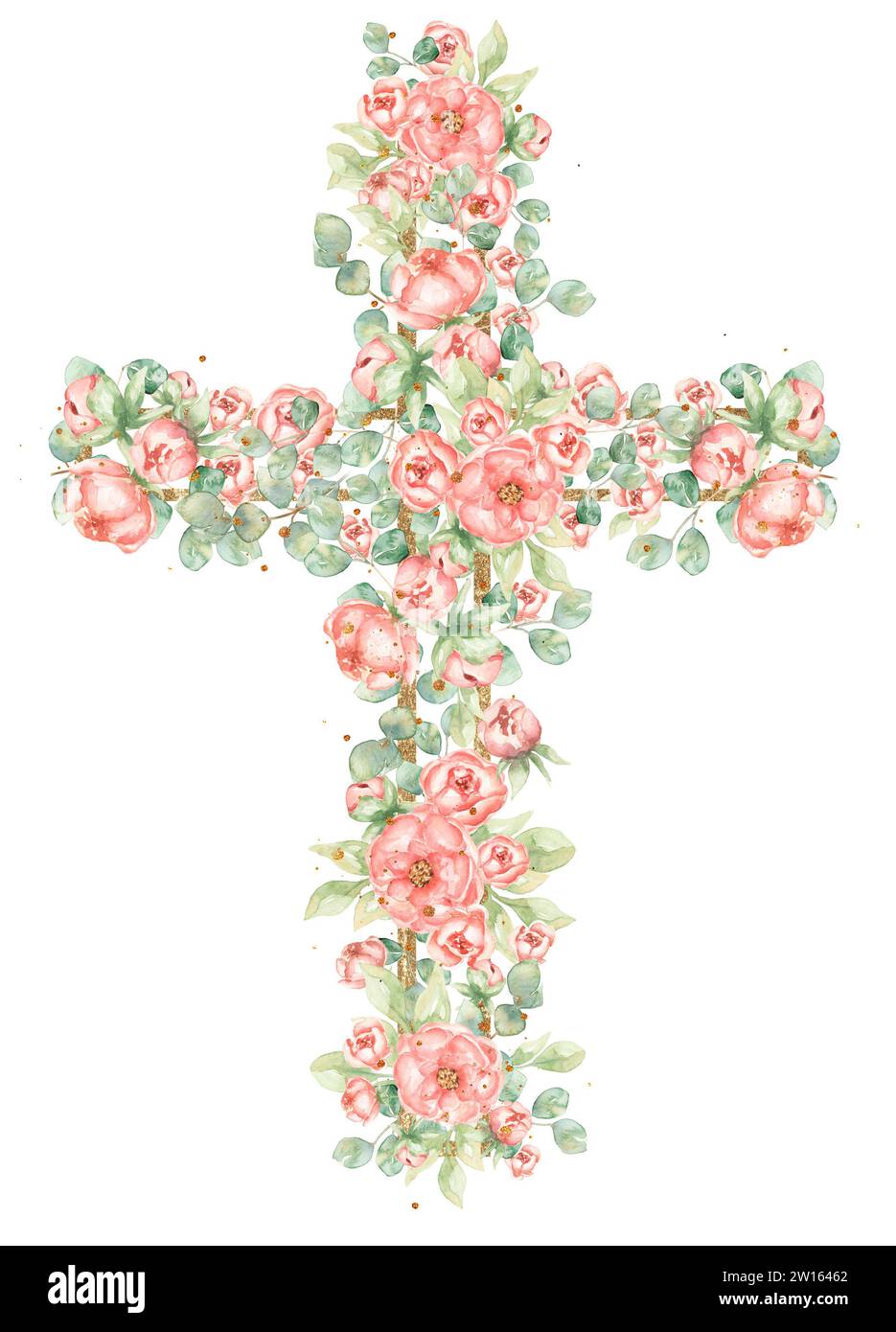 Watercolor hand painted pink florals Cross Clipart, Easter Religious ...