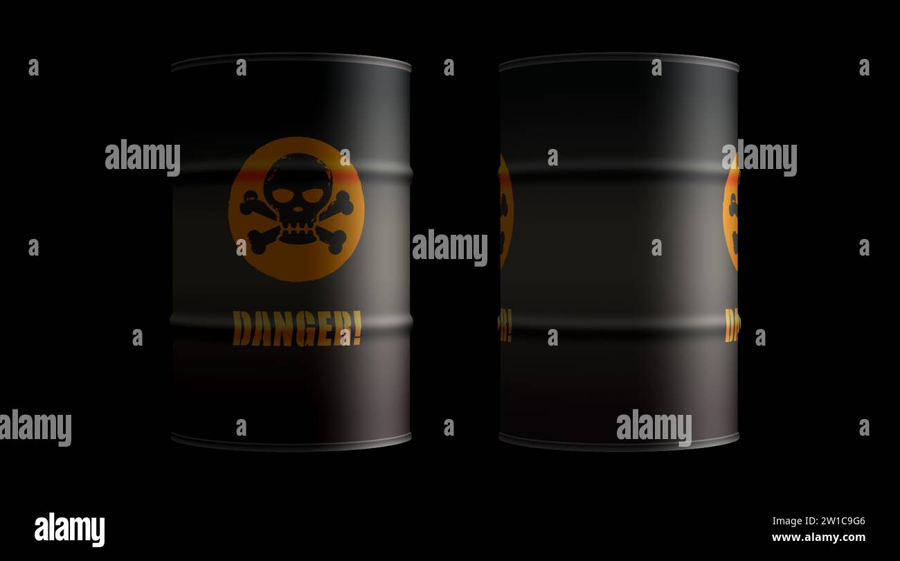 Danger warning with skull symbol barrels in row concept. Dangerous ...