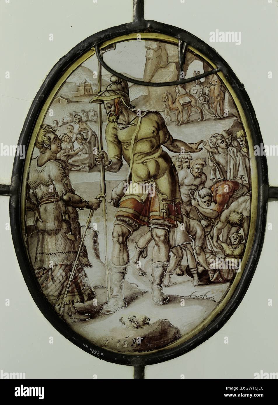 Window with Joseph that is sold to the Arabs, Anonymous, c. 1600 - c. 1699 Oval stained glass ...