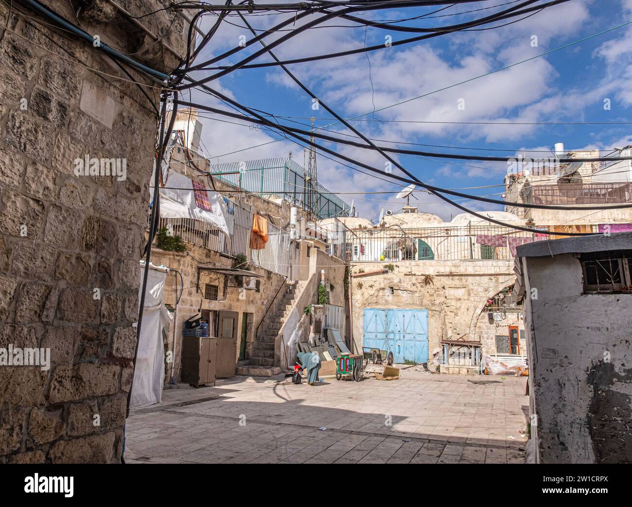 Israel, Jerusalem, Old City - Domestic scene in residential square ...