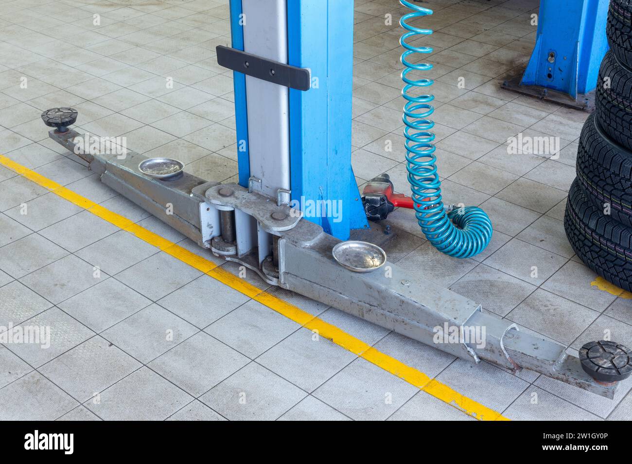 Supplies at the car repair and tire repair center. A fragment of a car ...