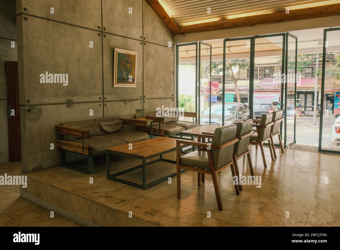 Experience the chic interior of a German restaurant with concrete walls ...
