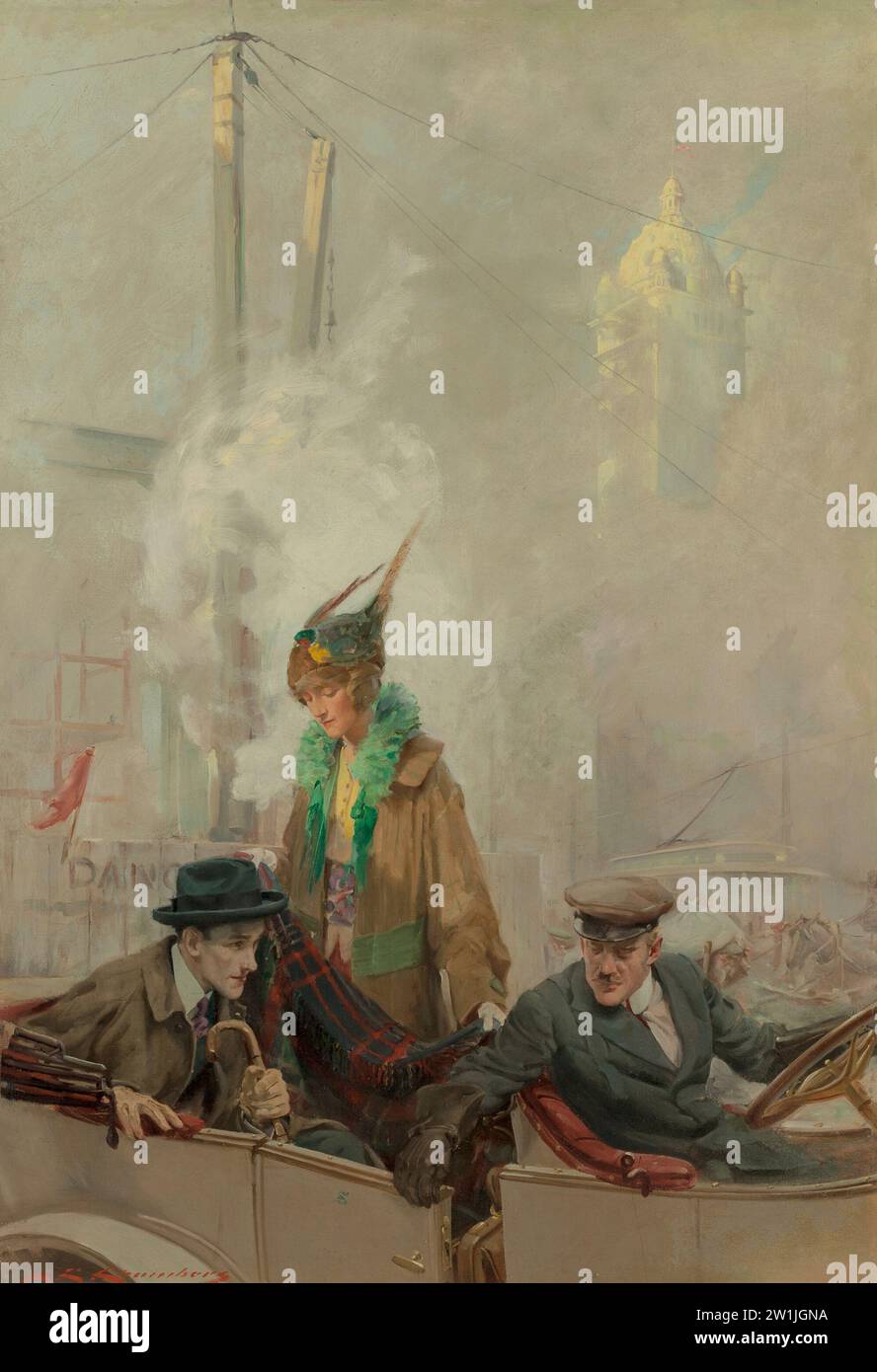 Charles Edward Chambers (American, 1883-1941). Couple with Chauffeur in ...