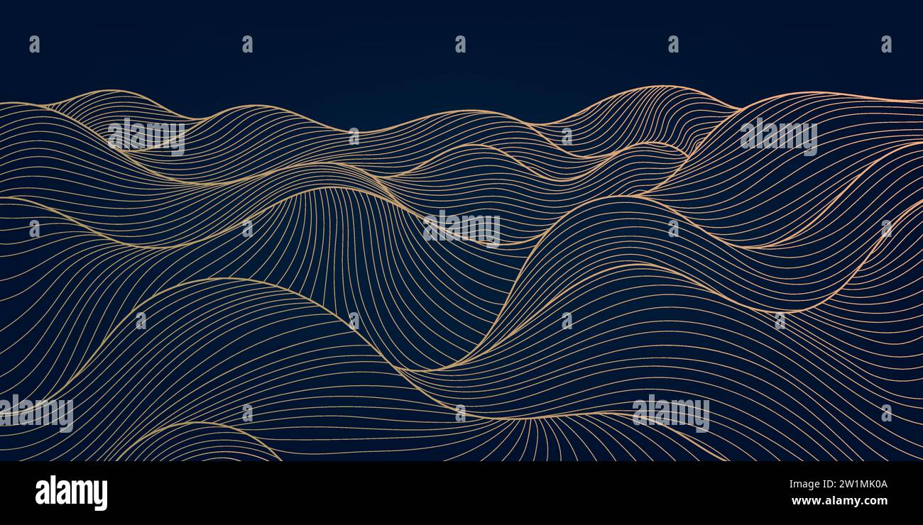Vector line wave pattern, japanese art water texture. Sea, ocean, river ...