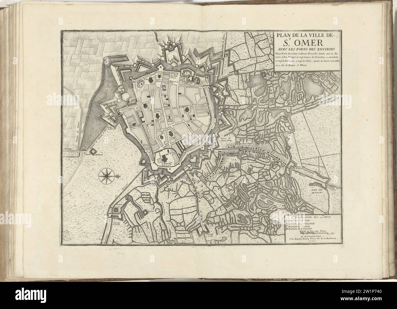 Map of Saint-OMER, 1710, 1710 Map of Saint-Omer, 1710. Part of a bundled collection of plans of ...