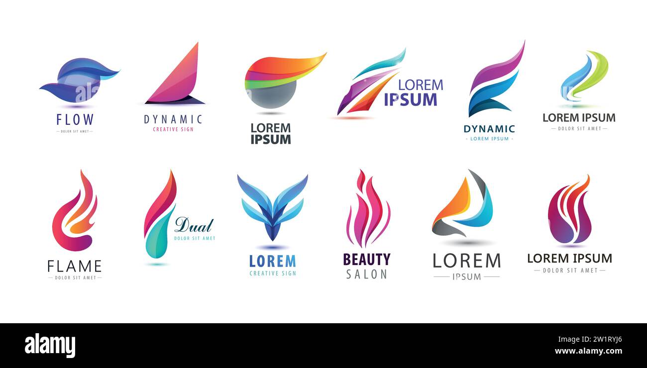 Vector set of dynamic, wave logos. Fly, dual, business signs. Flow ...