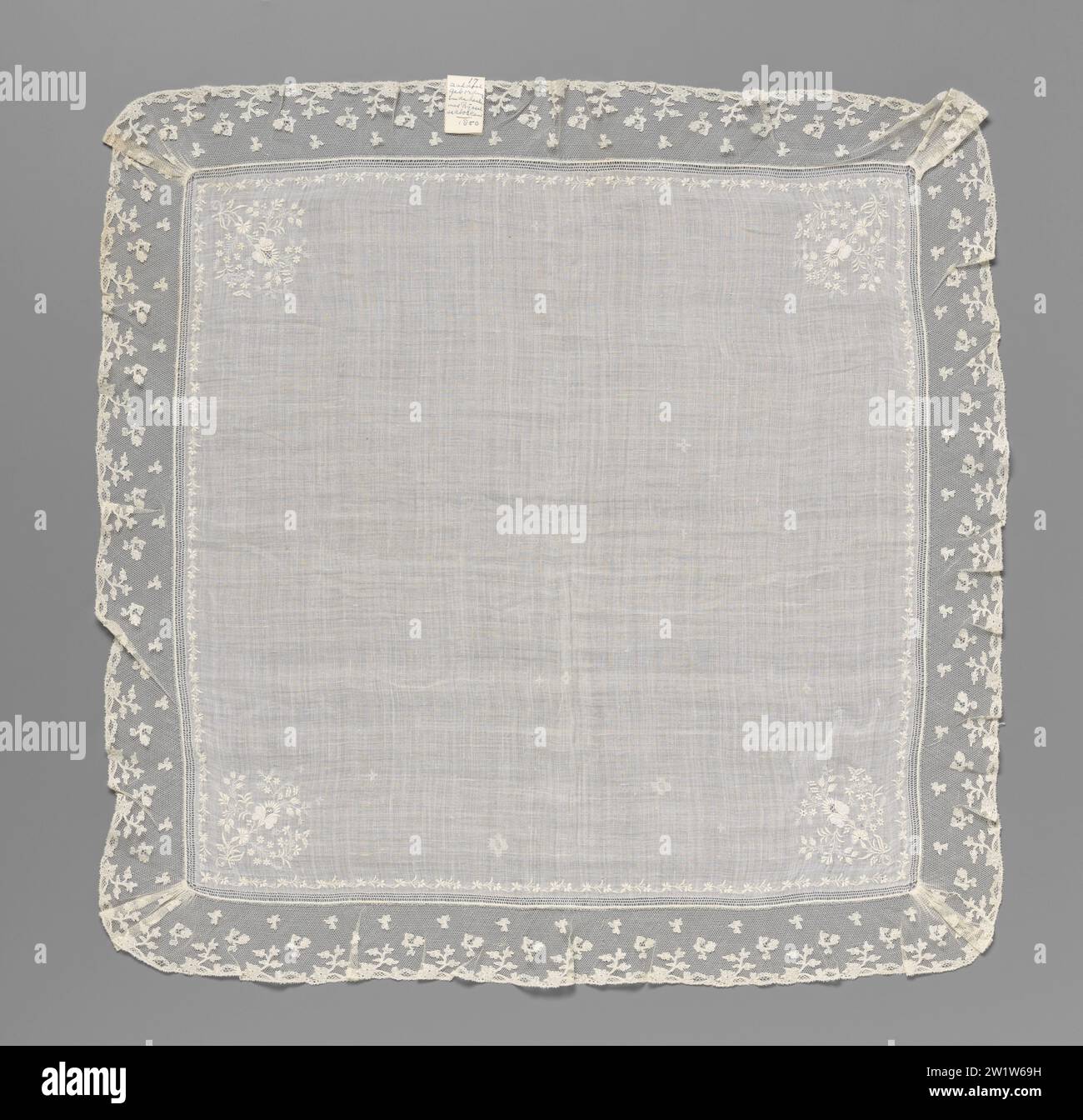 Linen Batist handkerchief with a border bobbin and plumetis embroidery ...