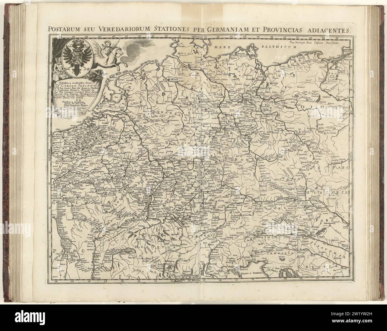 Map of the postal routes by the German Empire, 1711, 1711 Postcard. Map ...