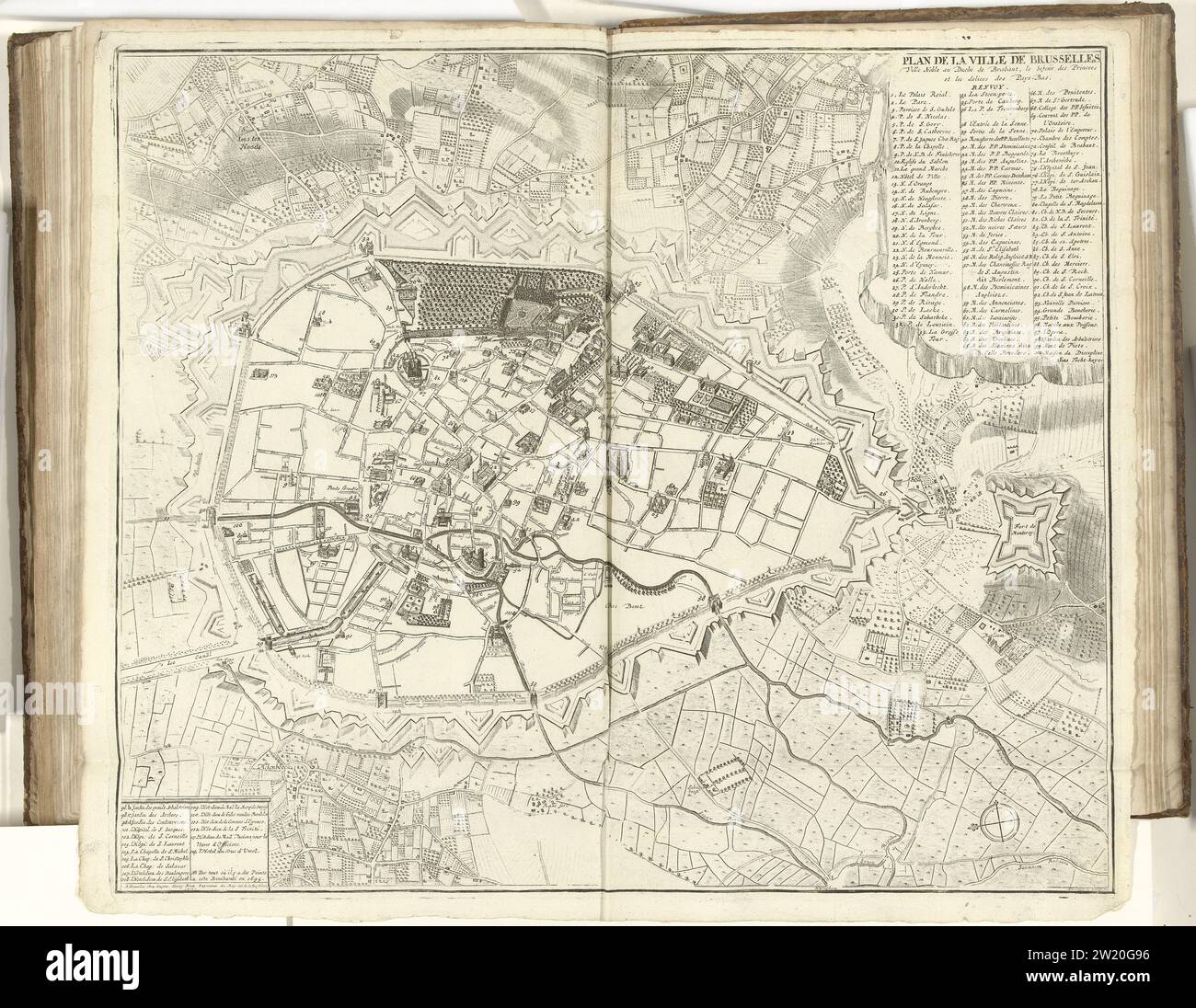 Map of Brussels, 1711, 1711 Map of Brussels, 1711. At the top right De ...
