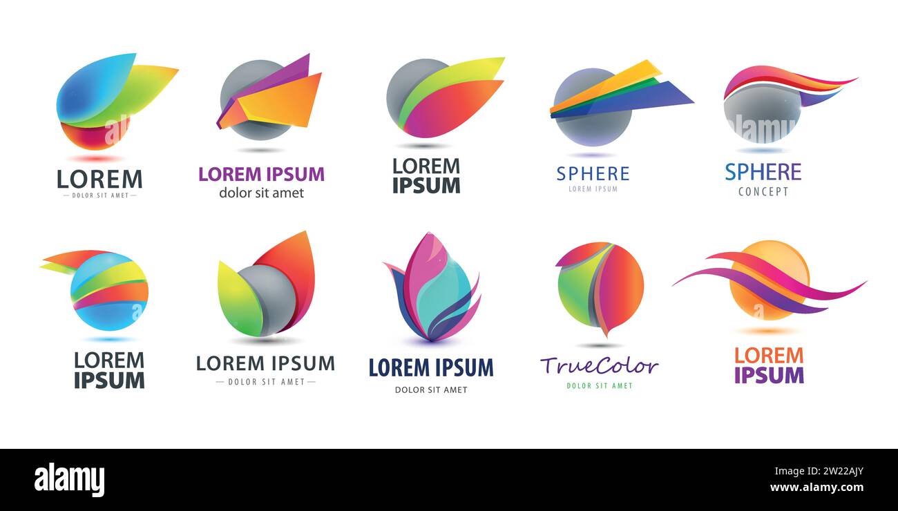 Vector set of sphere, round, circle 3d logos. Ball geometric shapes ...