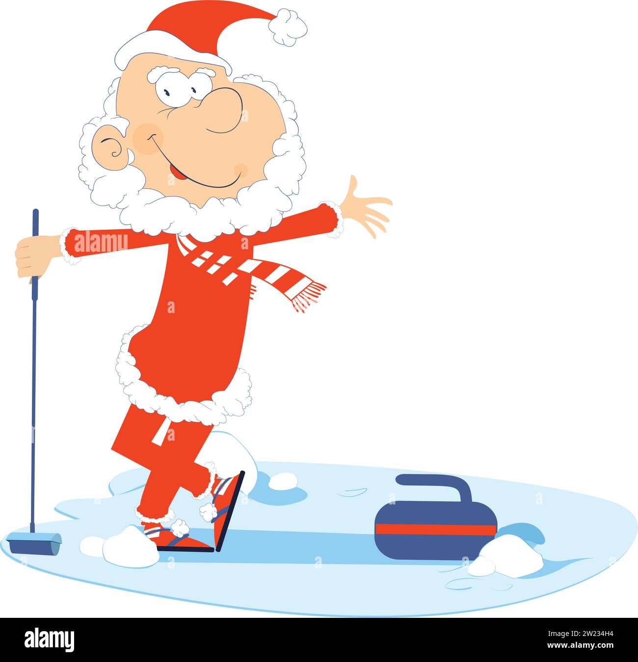 Cartoon Santa Claus plays curling. Winter sport. Santa Claus on the ...