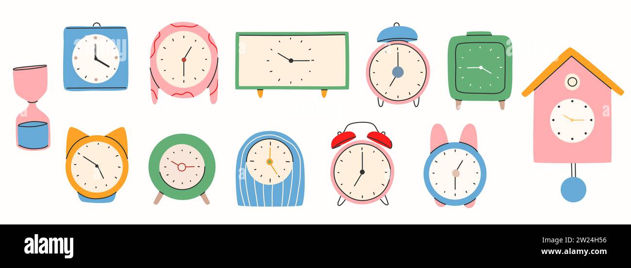 Different Types Of Watches In Trendy Style Clock Poster Set