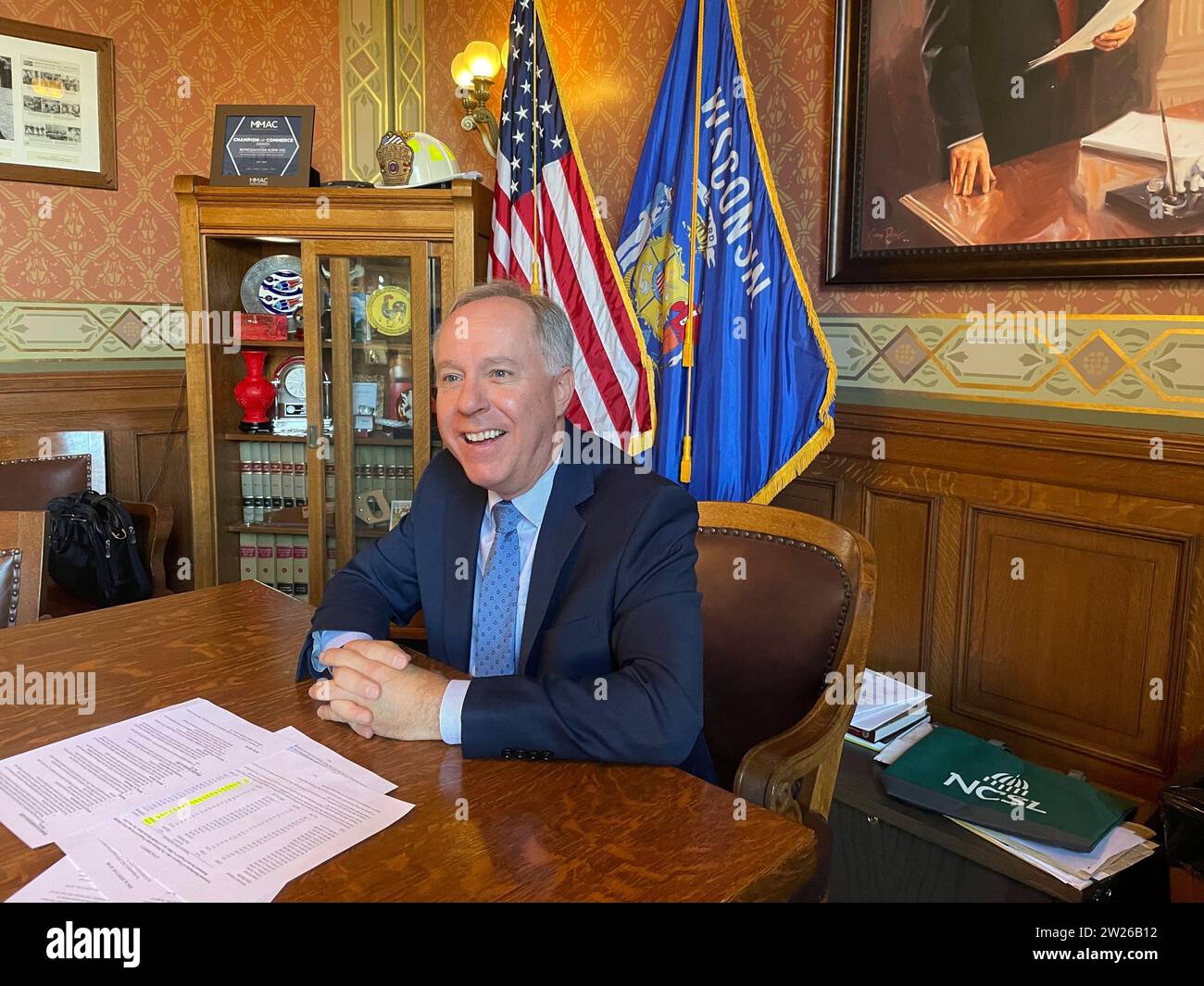 Wisconsin Assembly Speaker Robin Vos speaks during an interview with ...