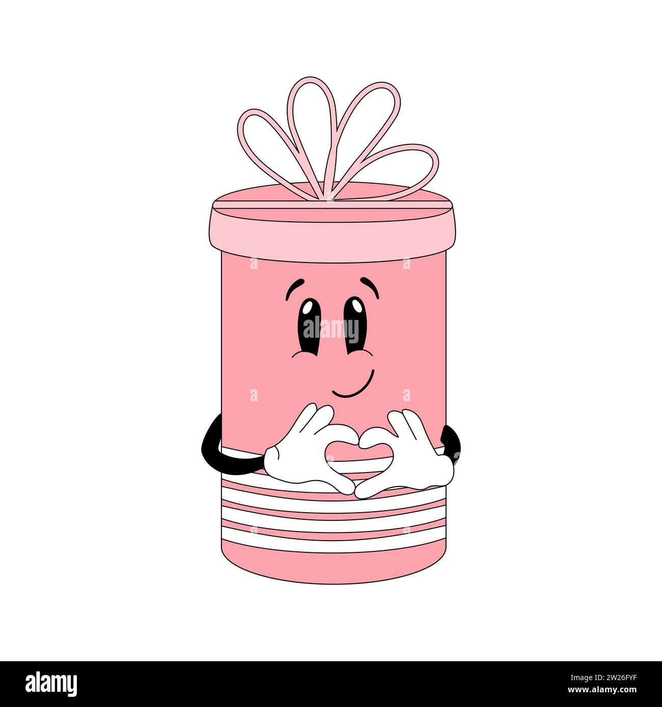 Smiling gift box with heart gesture. Hand drawn mascot design in ...