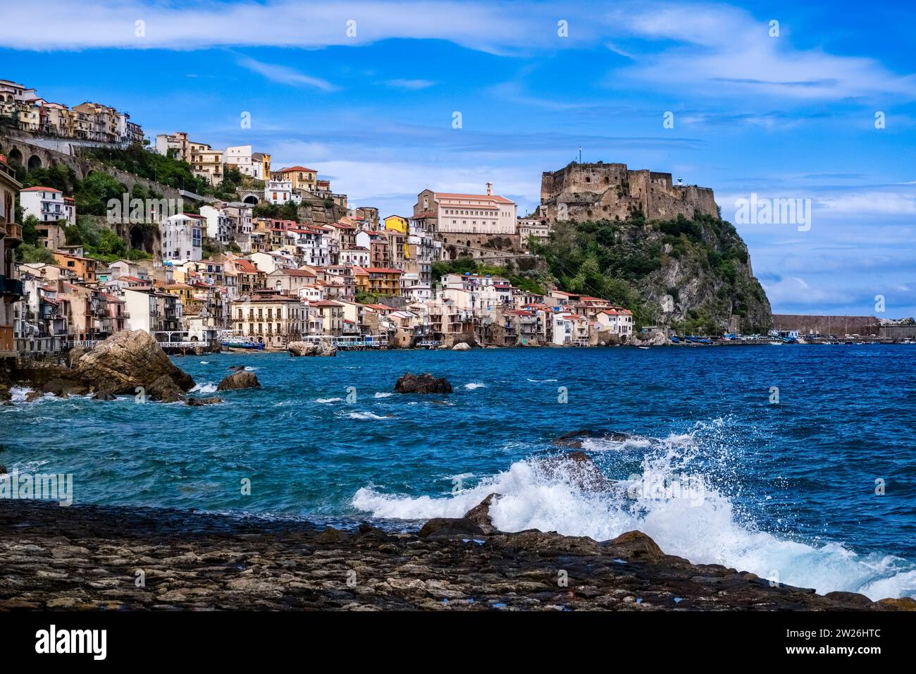 Scilla, the ancient Scyllaeum, with the Ruffo Castle, a fortress built ...