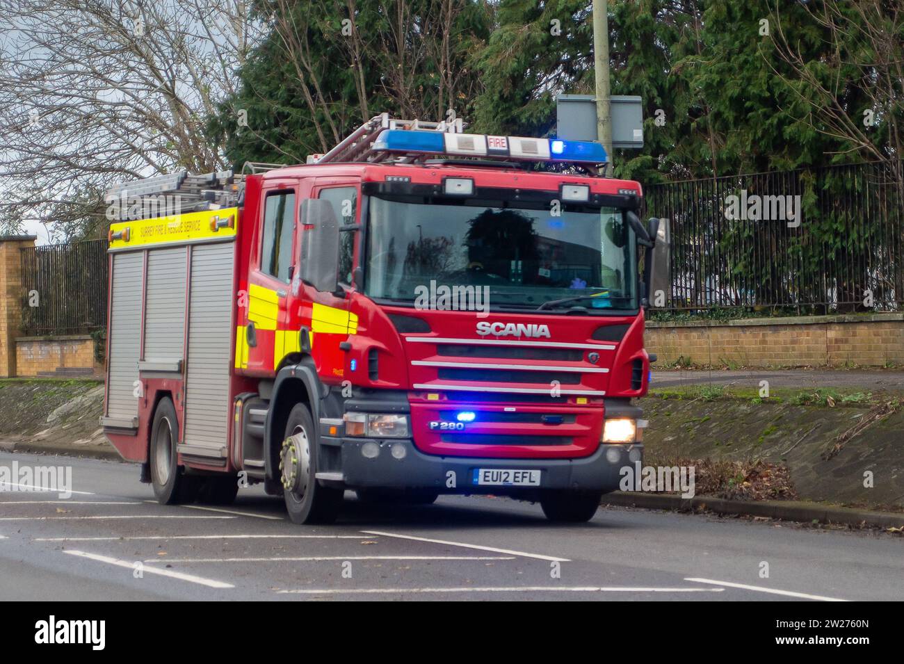 Staines-upon-Thames, UK. 13th December, 2023. A Surrey Fire and Rescue ...