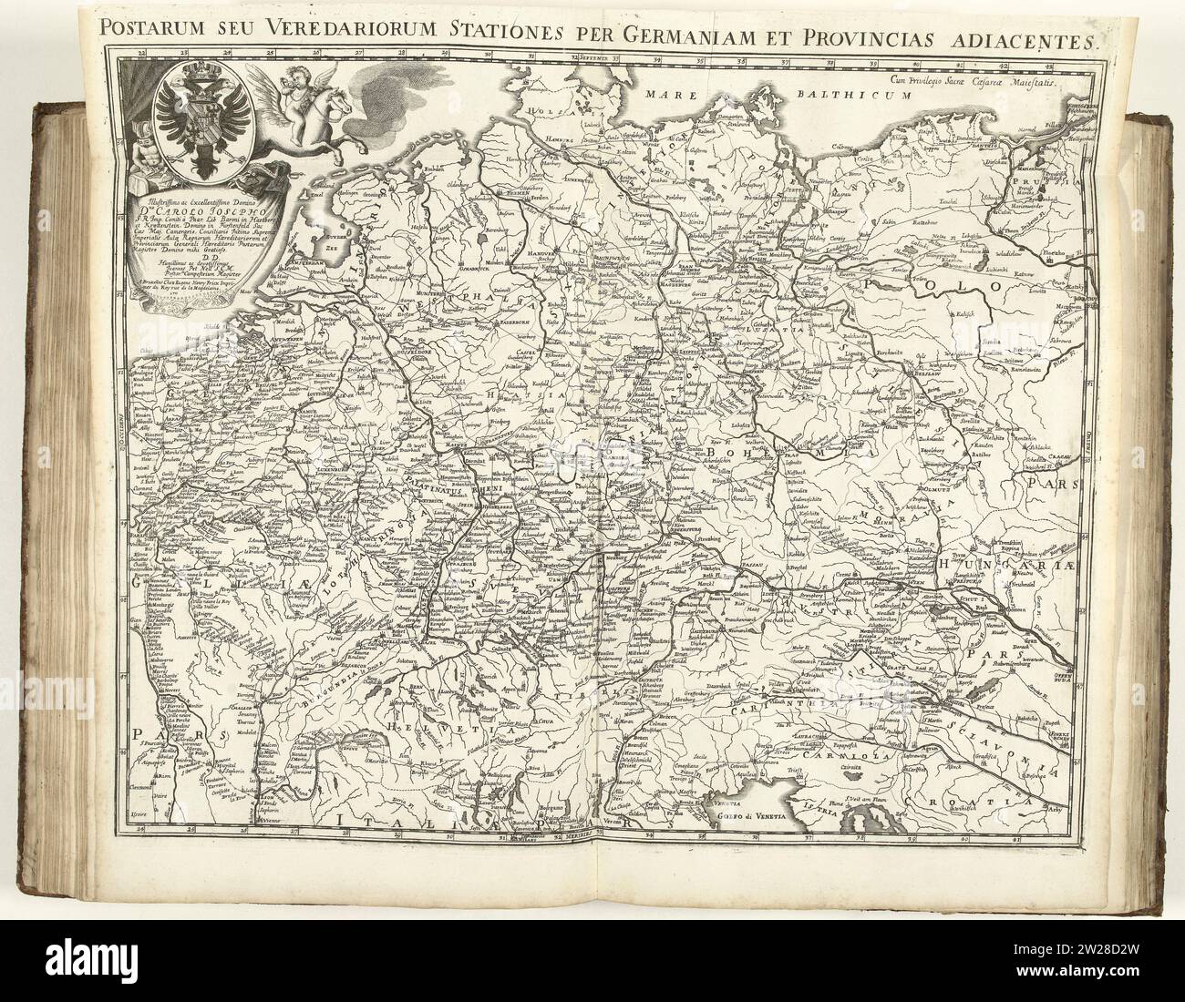Map of the postal routes by the German Empire, 1711, 1711 Postcard. Map ...