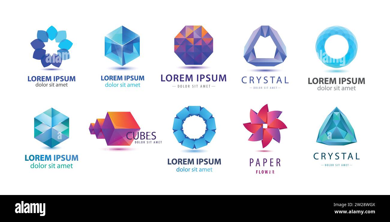 Vector set of abstract origami, geometric logos. Company business ...