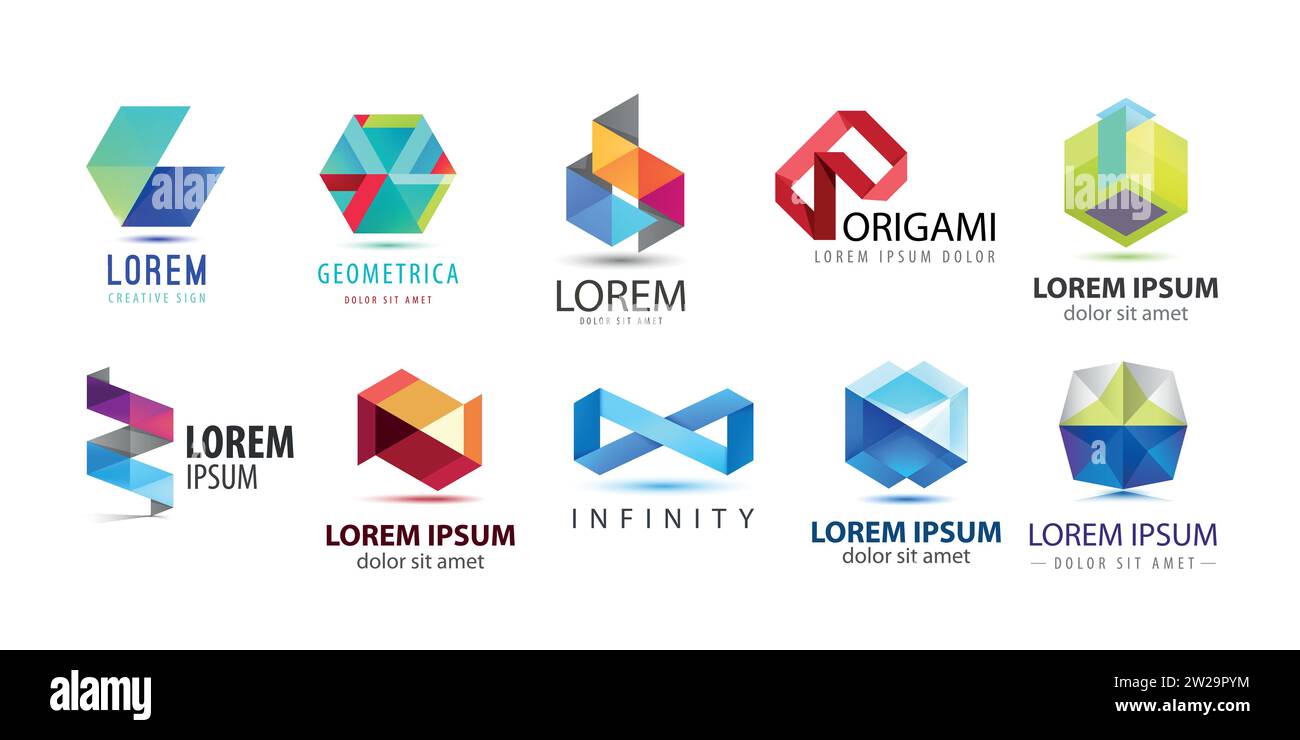 Vector set of abstract origami, geometric logos. Company business ...