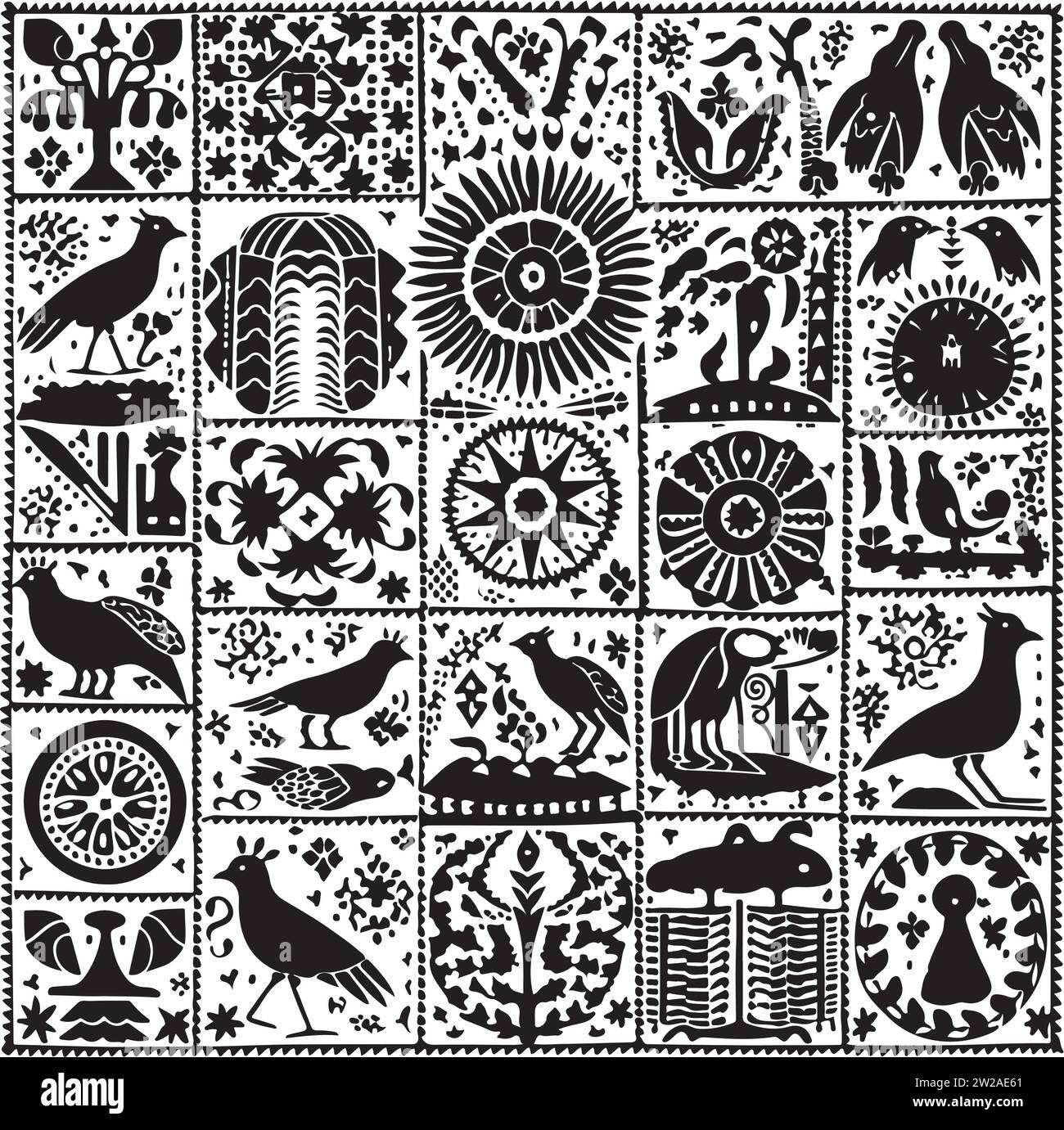 Aerial and spaced out elements, medieval style Paper cut black on white ...