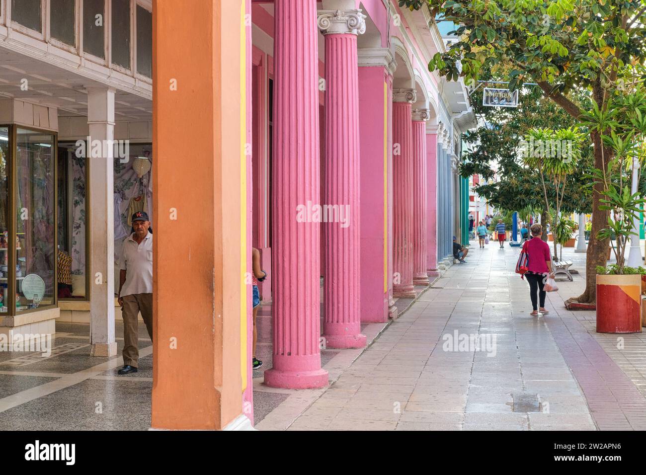 Porch colonnade or columns in Ciego de Avila boulevard, Cuba Stock ...