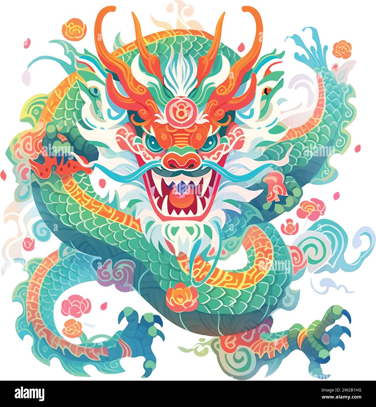 Chinese dragon children's book illustration style on white Stock Vector ...